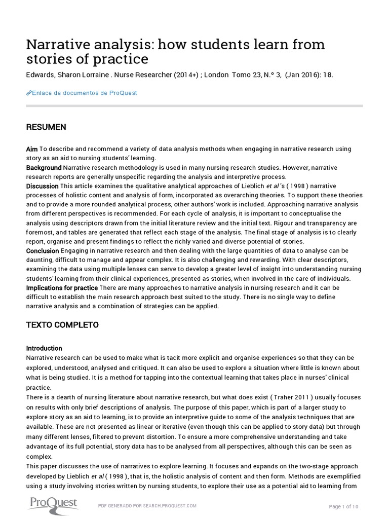 Narrative Analysis: How Students Learn From Stories of Practice | PDF ...