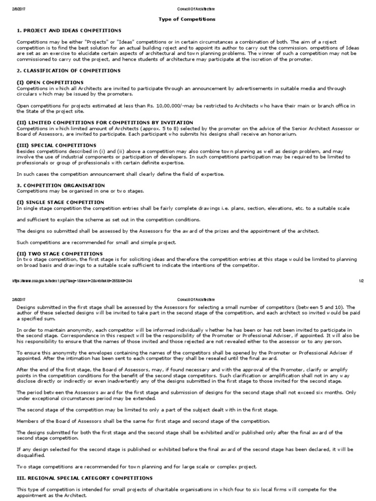 Types of Competitions | PDF | Competition | Architect
