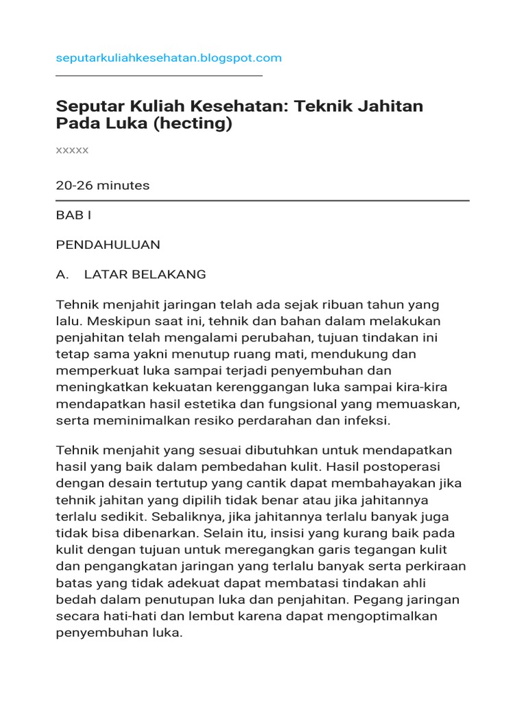 Seputar Kuliah Kesehatan Teknik Jahitan Pada Luka (Hecting) | PDF