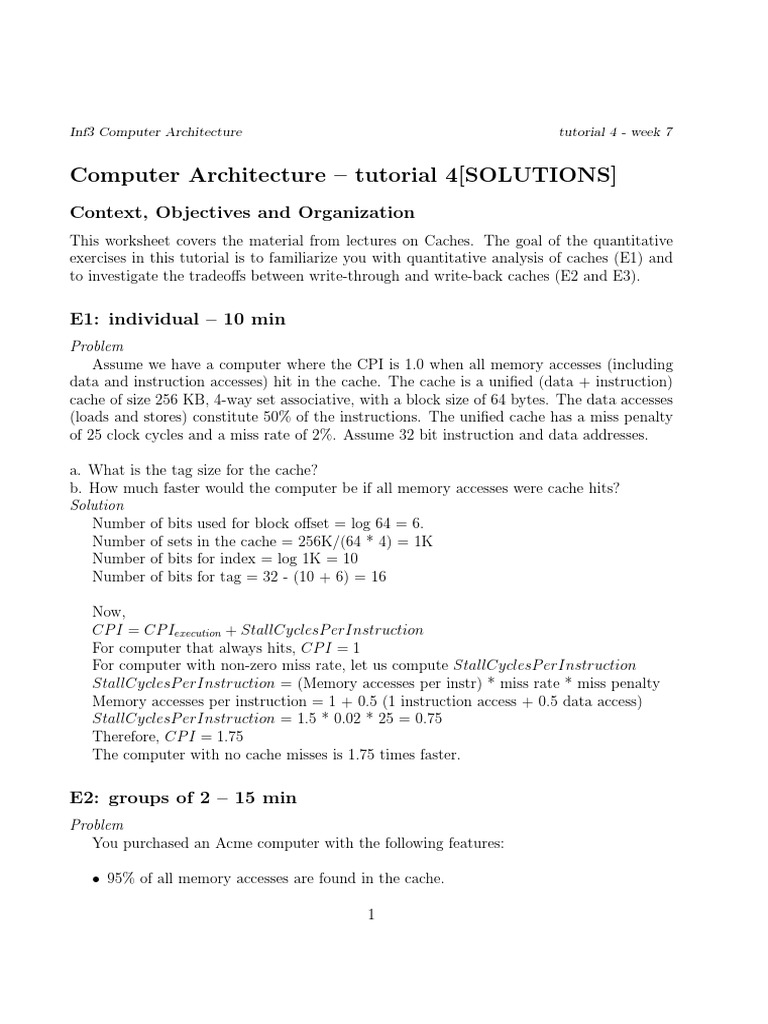 Computer Architecture - Tutorial 4 (SOLUTIONS) : Context, Objectives ...