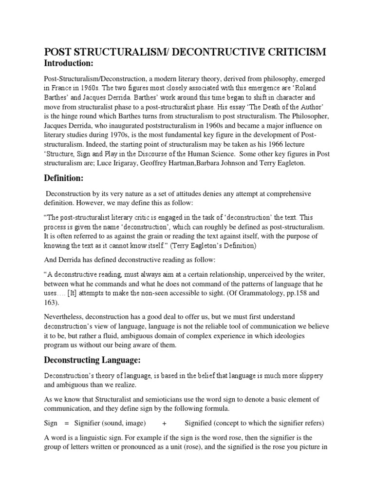 Post Structuralism/ Decontructive Criticism | PDF | Deconstruction | Jacques Derrida