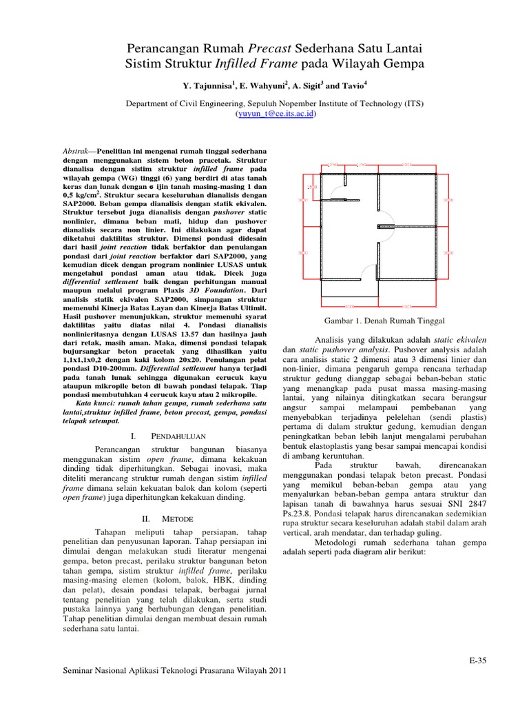 Perancangan Rumah Precast Sederhana Satu Lantai Infilled Frame | PDF