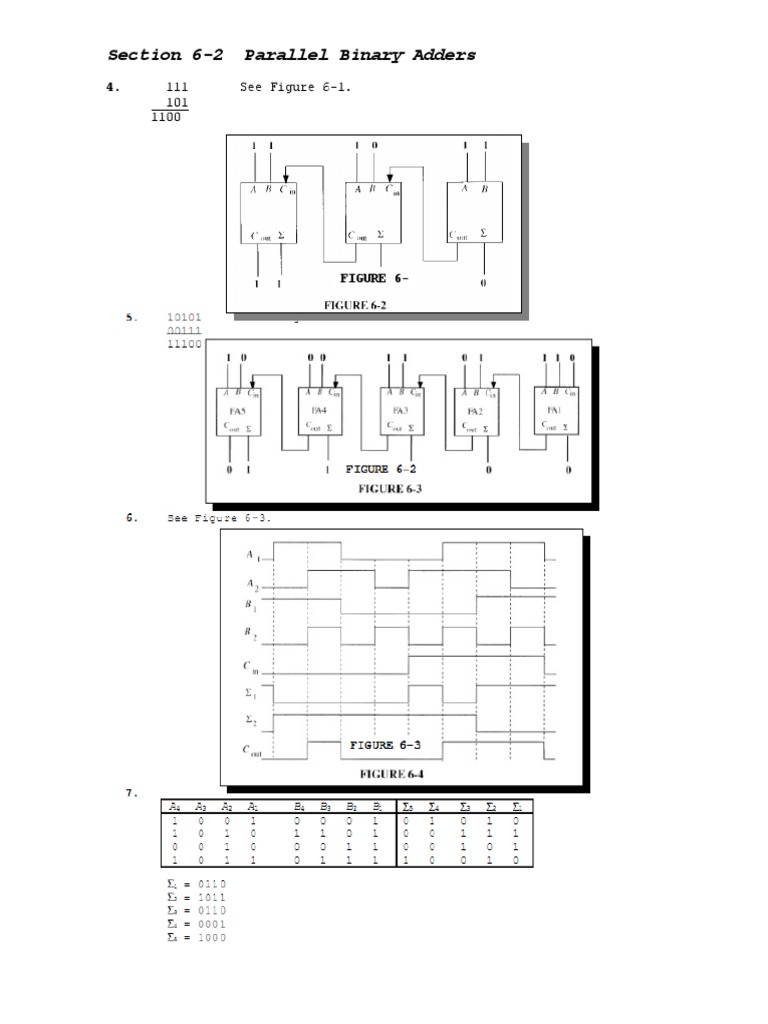 Section 6-2 Parallel Binary Adders: 111 See Figure 6-1. 101 1100 | PDF