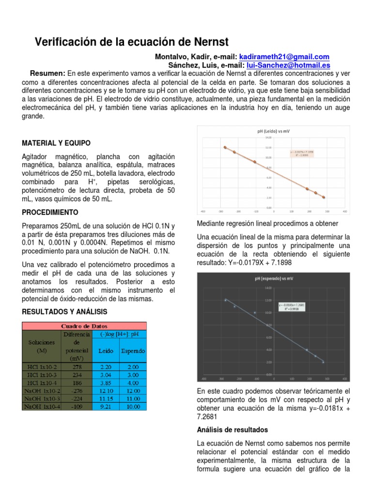 Ecuacion de Nernst | PDF | Ph | Química Física