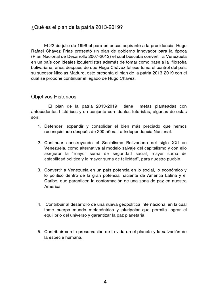 Qué Es El Plan de La Patria 2013-2019 | PDF | Venezuela | Hugo Chavez