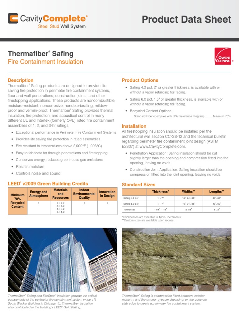 CavityComplete Thermafiber Fire Safing Product Data Sheet | PDF ...
