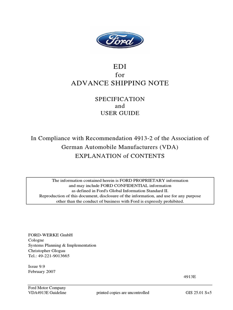 EDI For Advance Shipping Note: Specification and User Guide | PDF ...