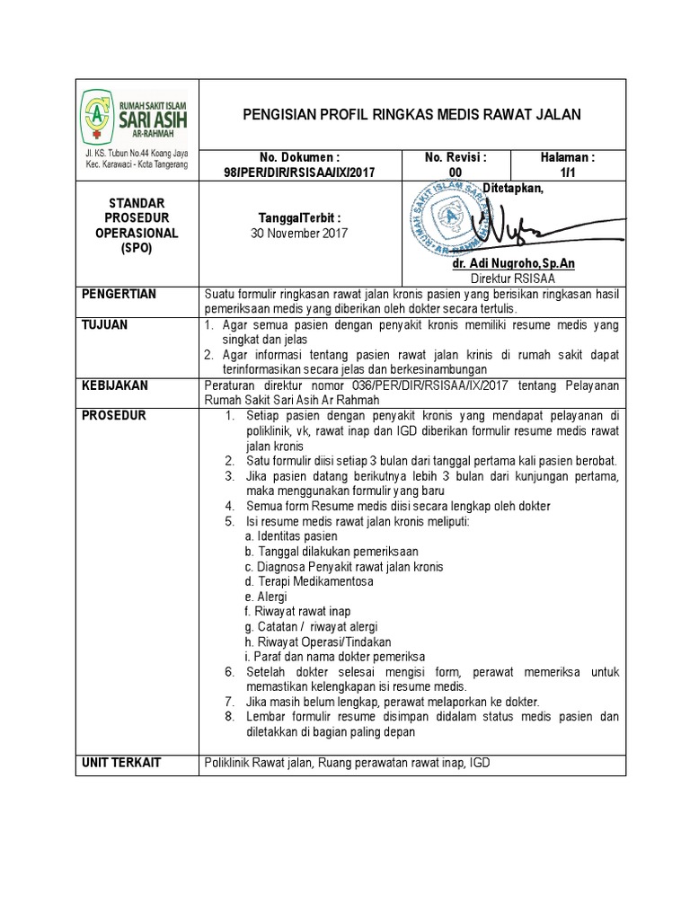 Spo Pengisian Profil Ringkas Medis Rawat Jalan | PDF