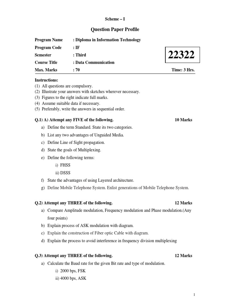 Sample Question Paper Data Communication | PDF | Modulation | Bit Rate
