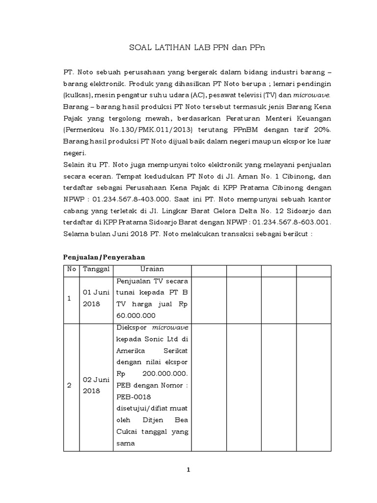 SOAL Latihan Lap PPN Dan PPNBM PT. Noto | PDF