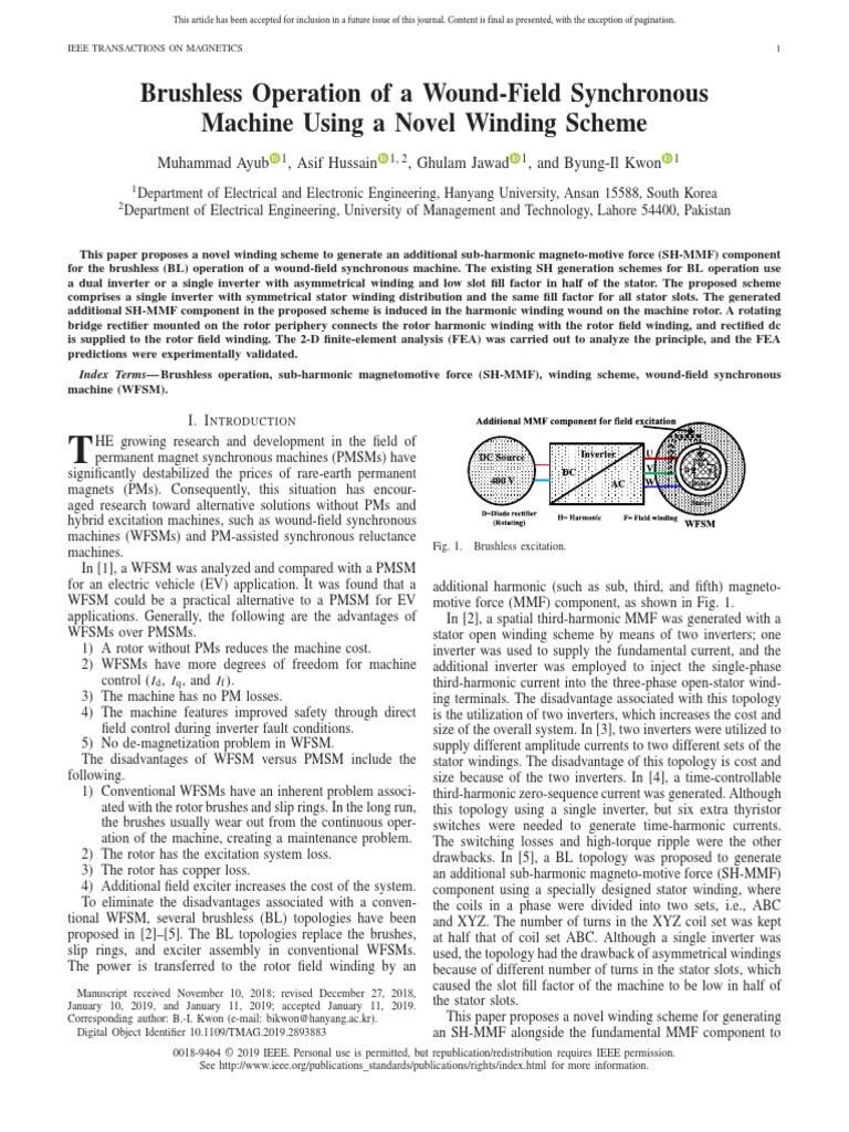 Brushless Operation of A Wound-Field Synchronous Machine Using A Novel ...