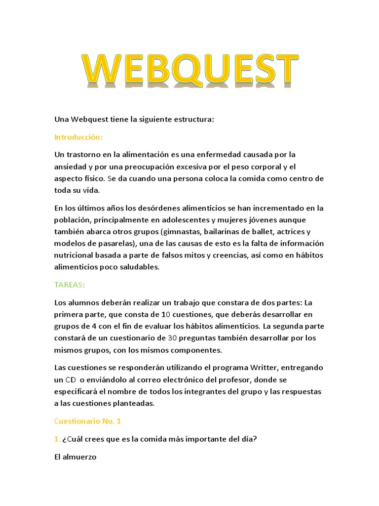 Ejemplo de Una Webquest | PDF | Desorden alimenticio | Alimentos