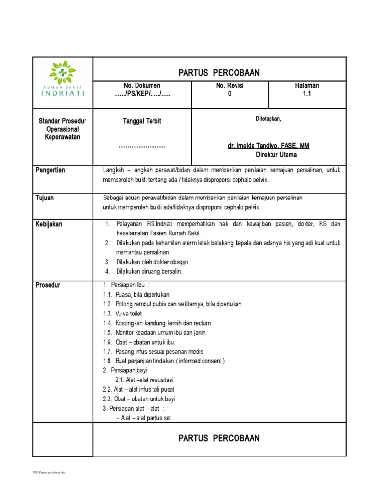 SPO Partus Percobaan | PDF