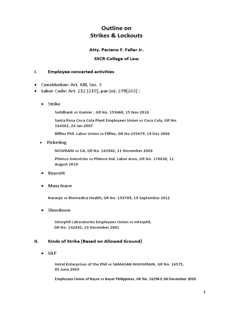Outline On Strikes and Lock Outs PFF | PDF | Strike Action | Lockout ...
