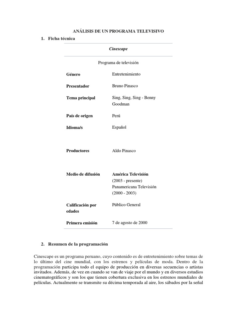 ANÁLISIS DE UN PROGRAMA TELEVISIVO.docx | PDF | Televisión | Perú
