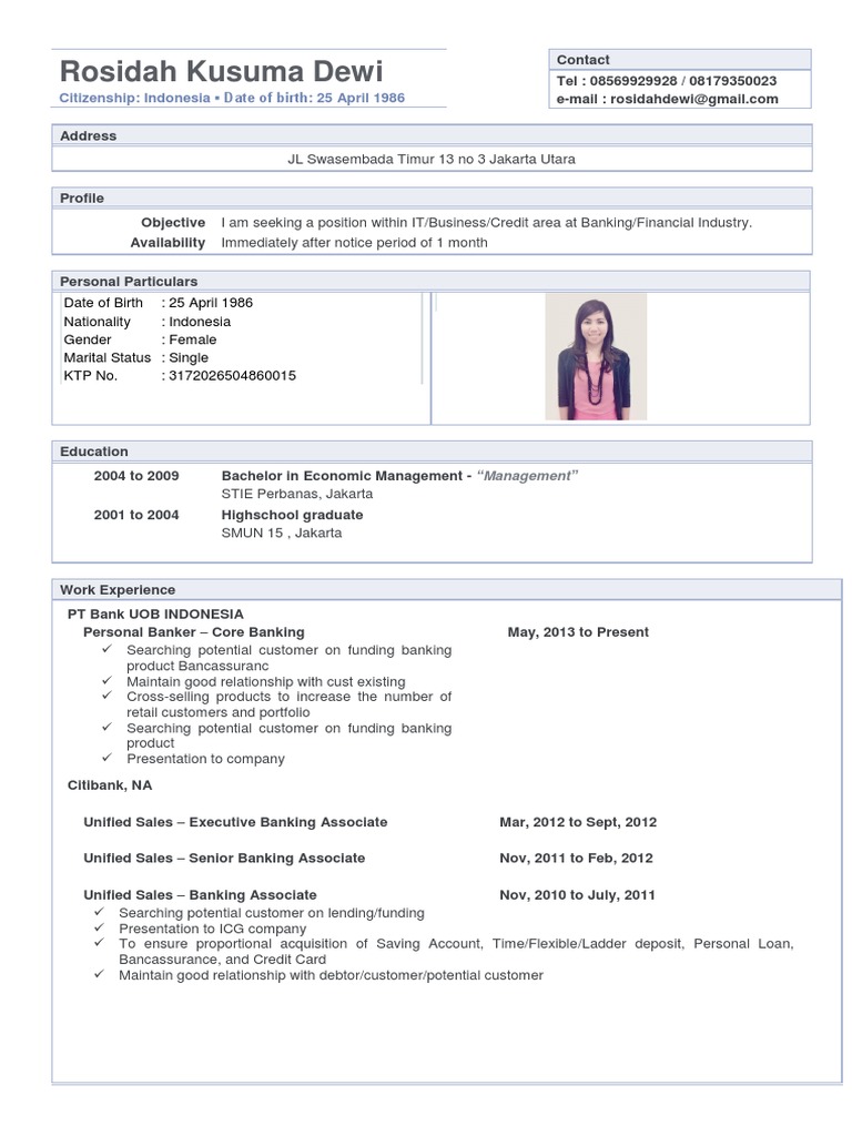 CV Dewi 2014 | PDF | Banks | Banking
