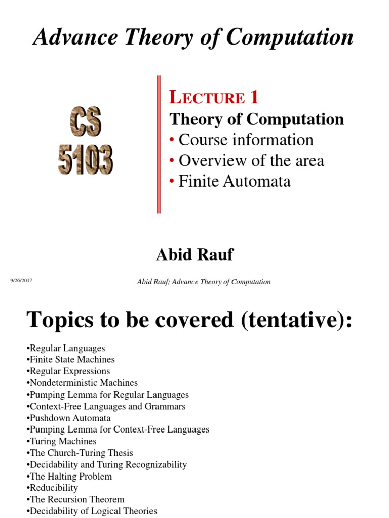 Advance Theory of Computation Overview | PDF | Theory Of Computation | Computational Complexity ...