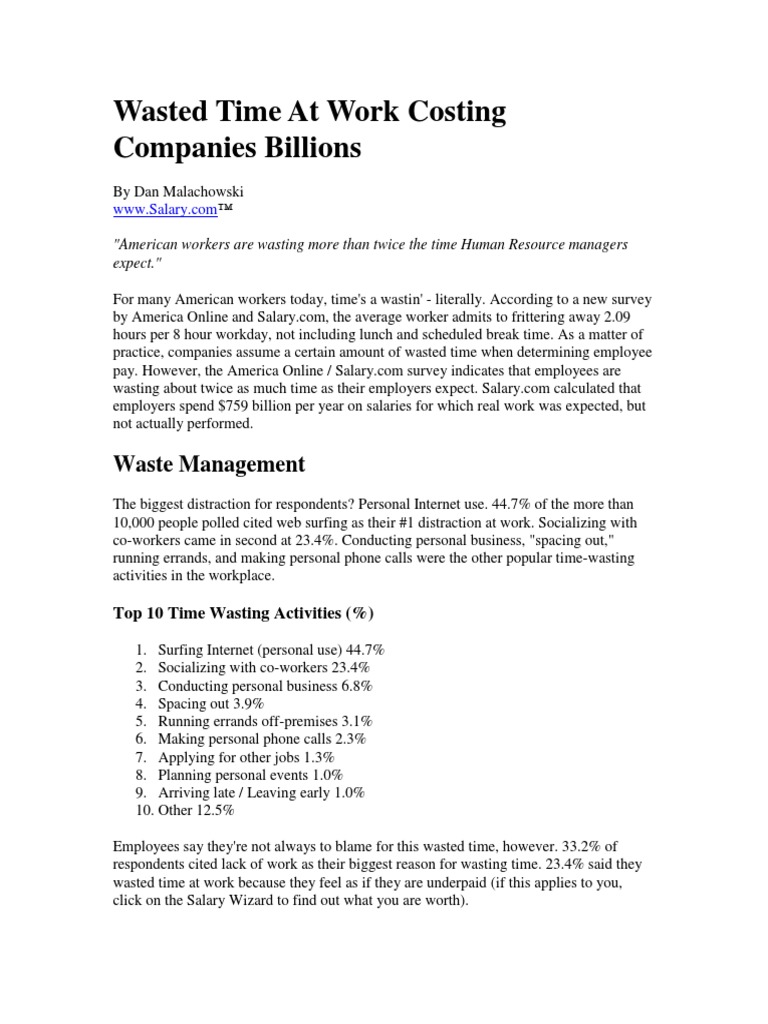 Wasted Time at Work Costing Companies Billions: Waste Management | PDF ...
