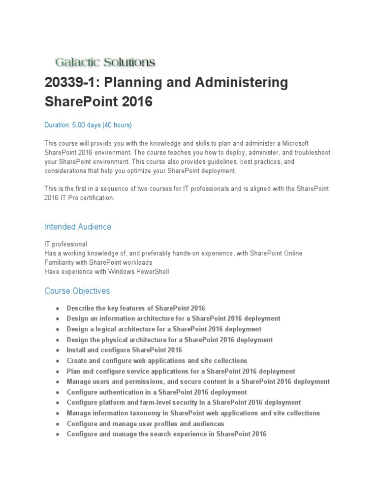 Sharepoint Administrator Course Outline | Download Free PDF | Share ...