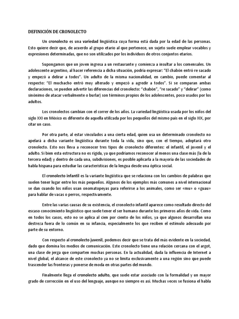 Definición de Cronolecto, Sociolecto, Dialecto PDF | PDF | Dialecto ...