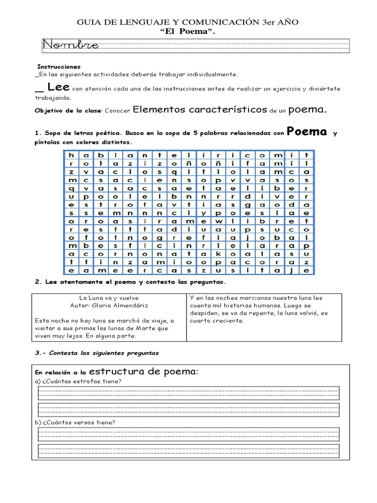 Guia de Poemas 3ero | PDF