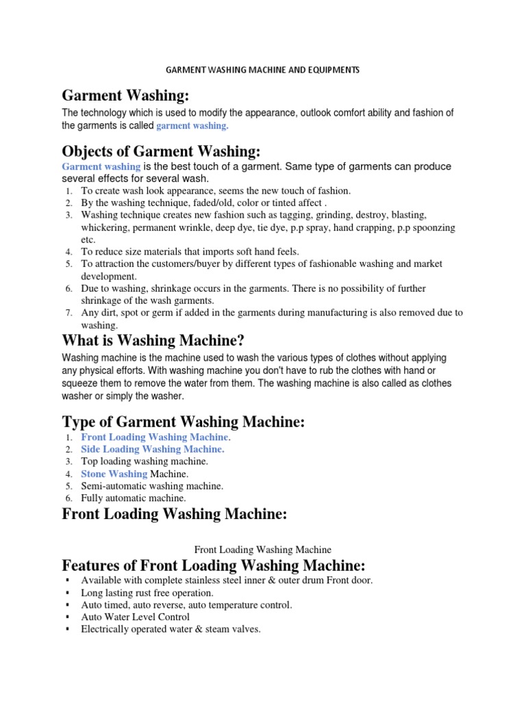 Overview of Garment Washing Machines | PDF | Washing Machine | Clothing