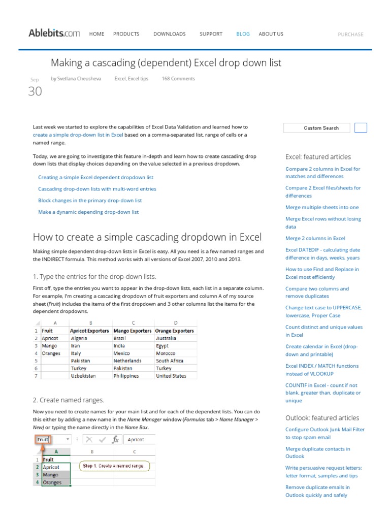 How To Make A Dependent (Cascading) Drop-Down List in Excel | PDF ...