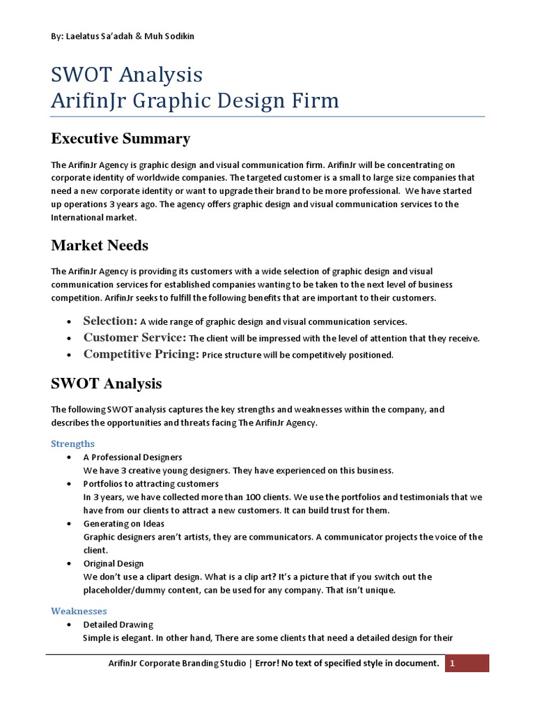 Swot Analysis Arifinjr Graphic Design Firm: Executive Summary | PDF ...