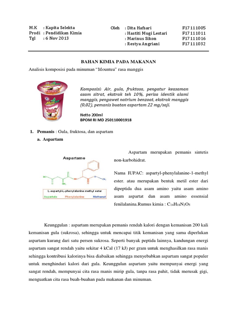 Komposisi Minuman Mountea | PDF