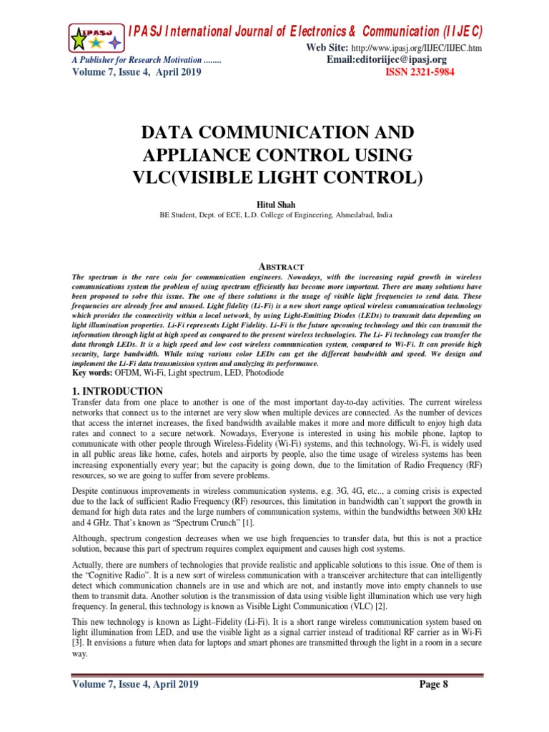 Data Communication and Appliance Control Using VLC (Visible Light ...