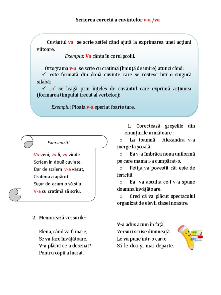 Scrierea Corecta A Cuvintelor Va Va | PDF