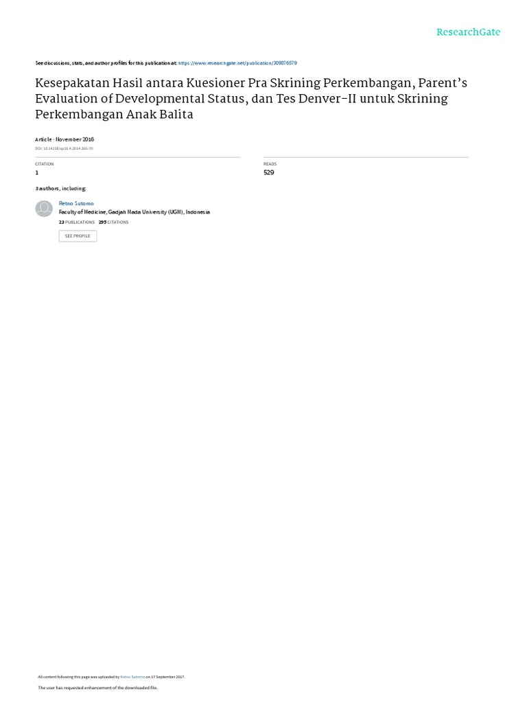 Kesepakatan Hasil Antara Kuesioner PraSkrining Perkembangan Parents ...