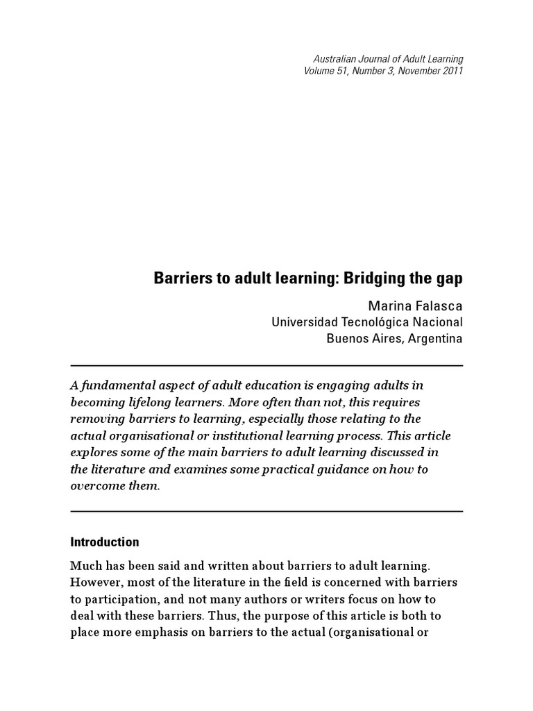 Adult Learning Obstacles | PDF | Adult Education | Motivation