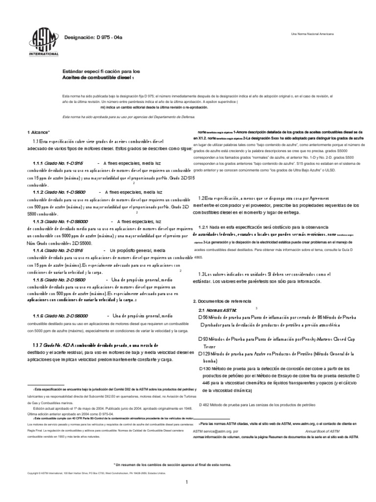 Astm-D975 en Es PDF | PDF | Combustible diesel | Petróleo