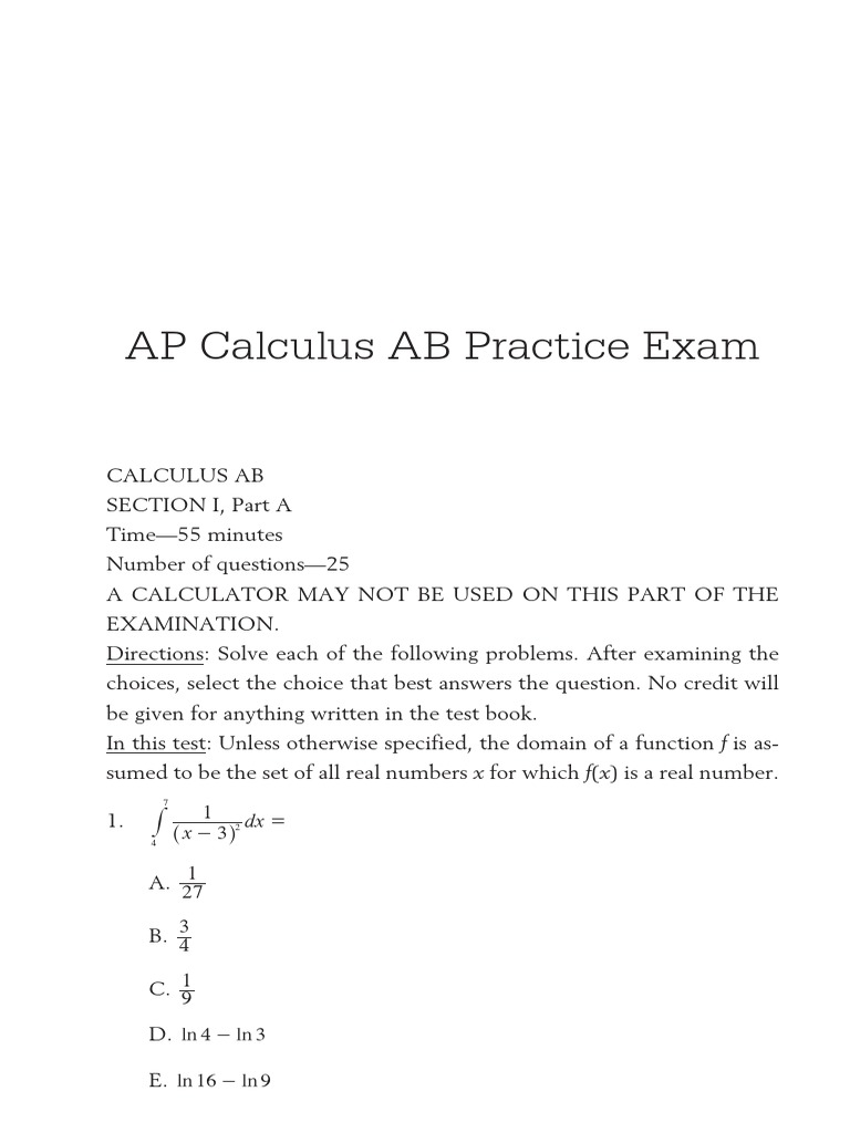AP Calculus AB Practice Exam | PDF | Derivative | Maxima And Minima