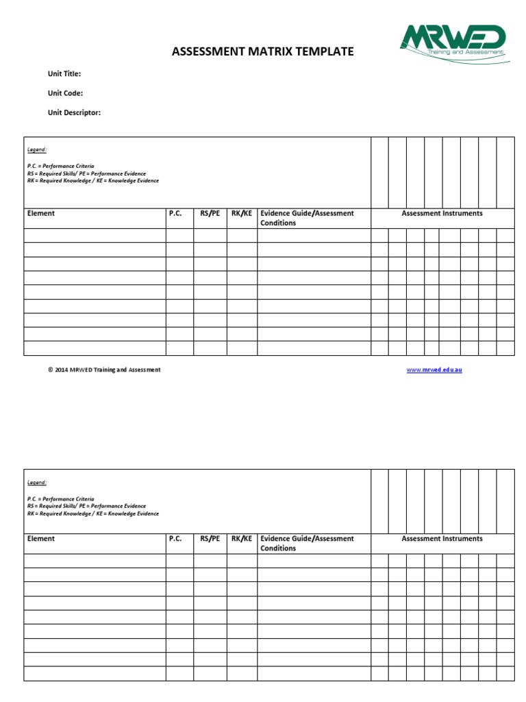 ASSESSMENT MATRIX TEMPLATE Updated | PDF