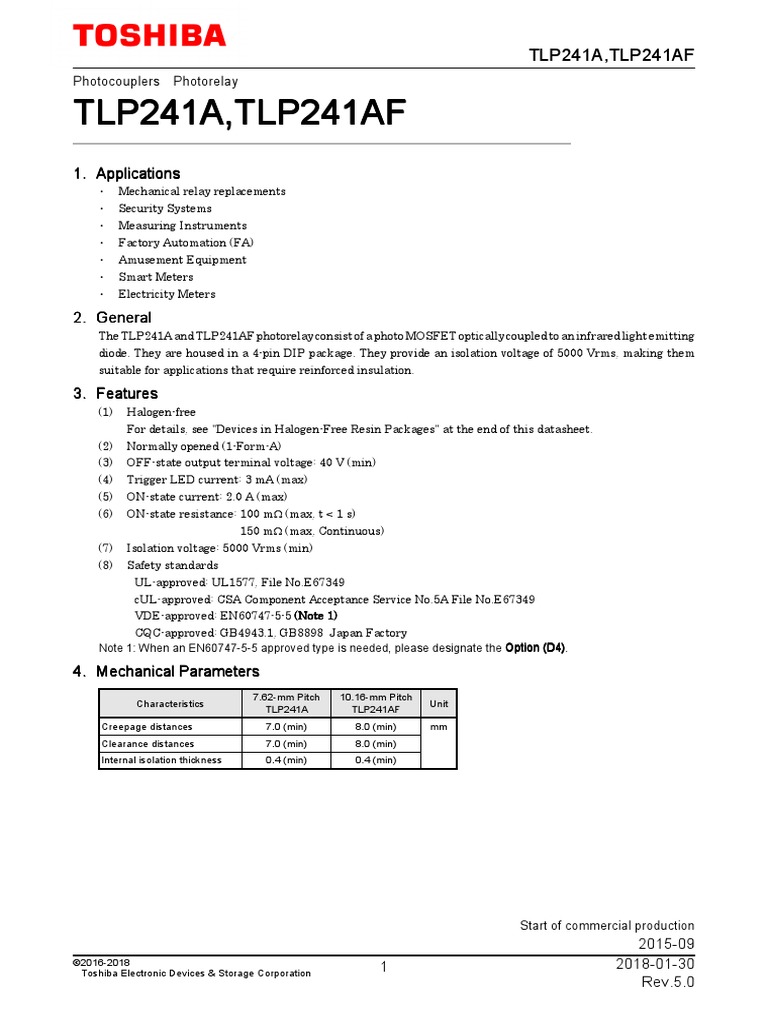 TLP241A Datasheet | PDF | Soldering | Reliability Engineering