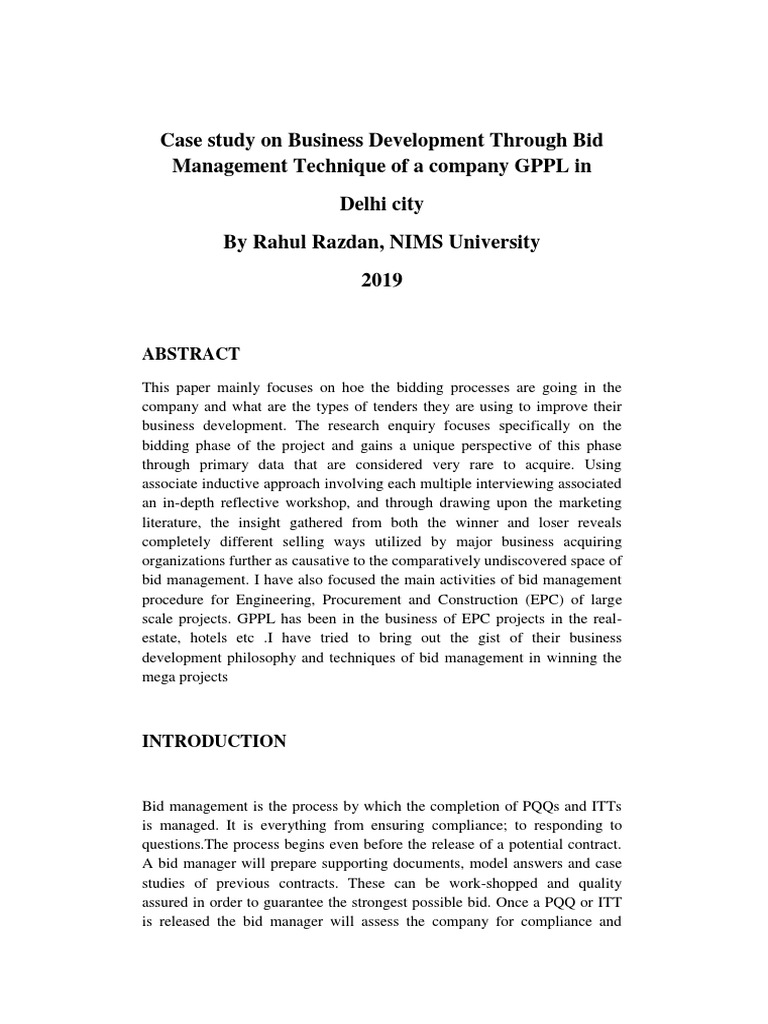 Case Study On Business Development Through Bid Management Technique ...