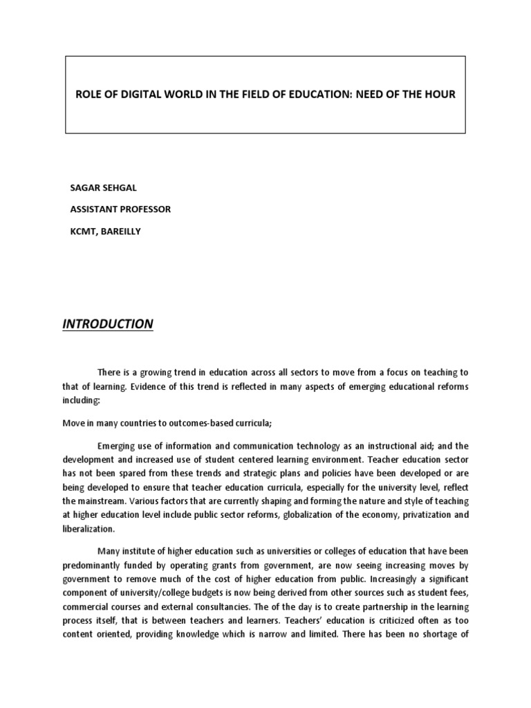 Role of Digital World | PDF | Teacher Education | Teachers