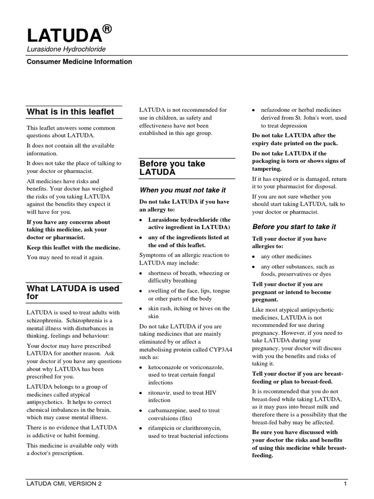Latuda: What Is in This Leaflet | PDF | Heart | Clinical Medicine