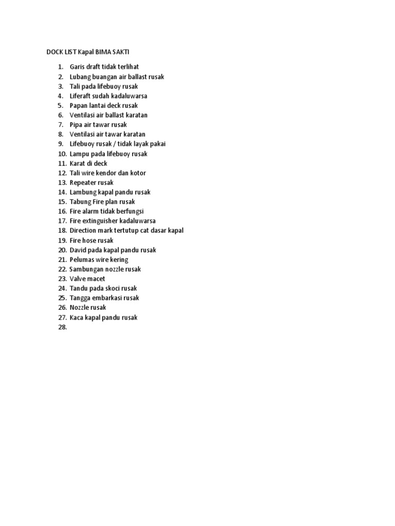 DOCK LIST Kapal | PDF