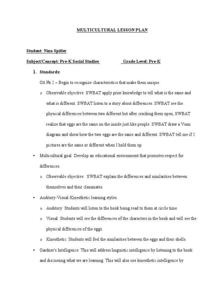 Multicultural Lesson Plan | PDF | Lesson Plan | Pedagogy