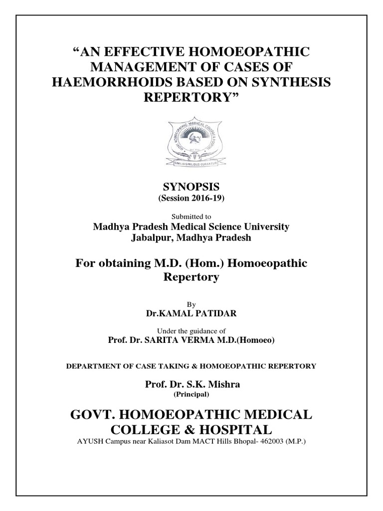 An Effective Homoeopathic Management of Cases of Haemorrhoids Based On ...