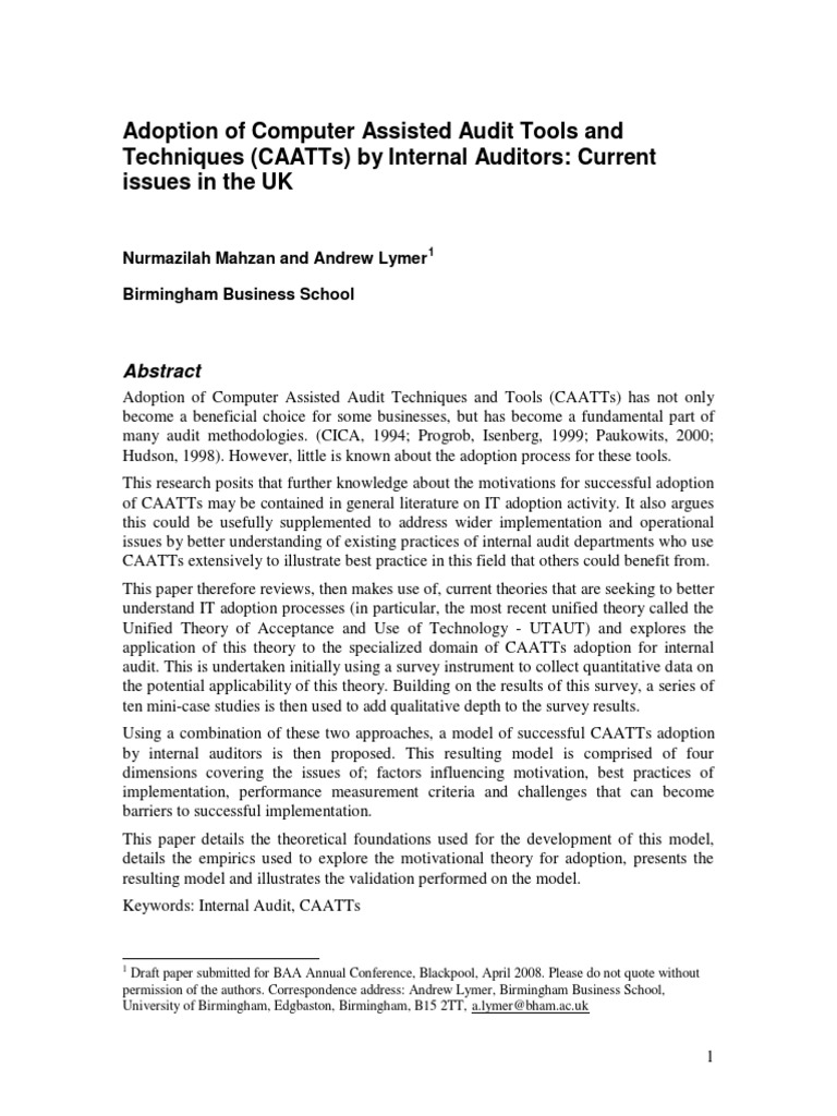 Adoption of Computer Assisted Audit Tool PDF | PDF | Data Analysis | Internal Audit