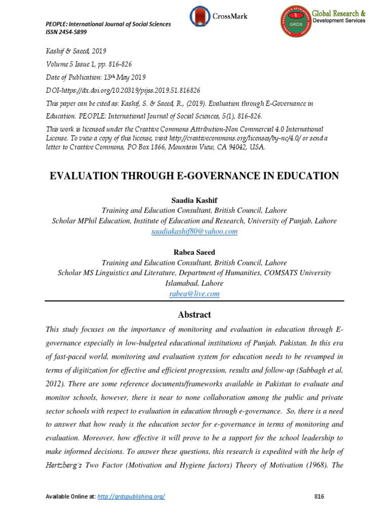 Evaluation Through E-Governance in Education | PDF | Governance ...