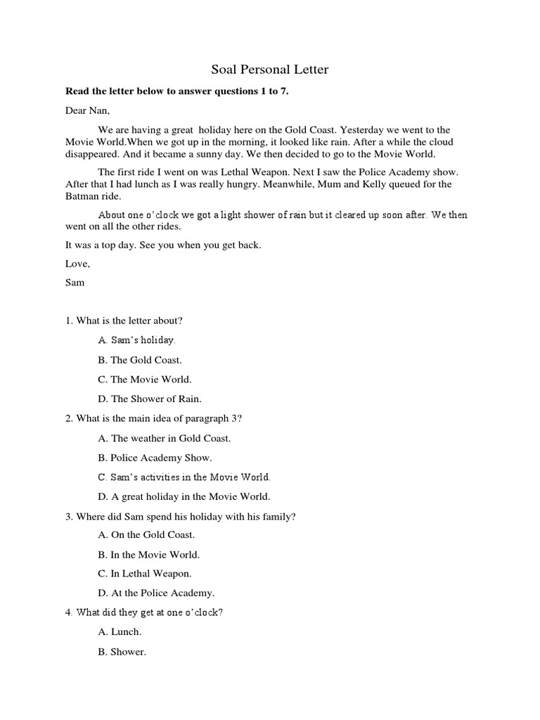 Soal Personal Letter Dan Cause and Effect | PDF | Credit Card | Hospital