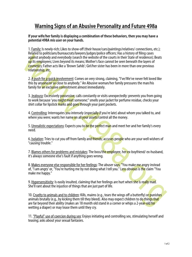 Warning Signs of Future 498a | PDF