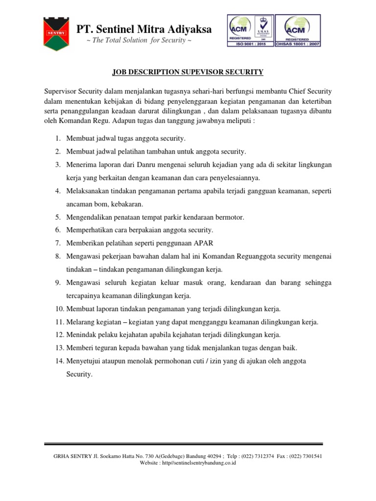 Job Desk Supervisor Security | PDF