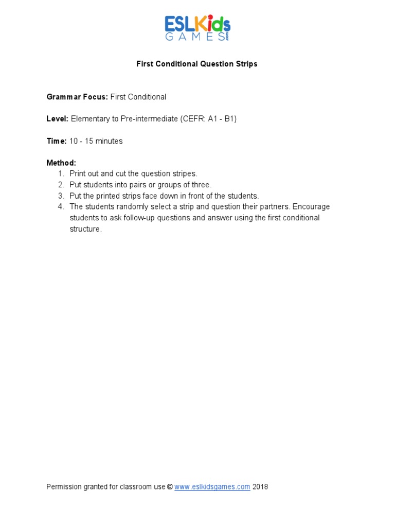 ESL First Conditional Question Strips | PDF