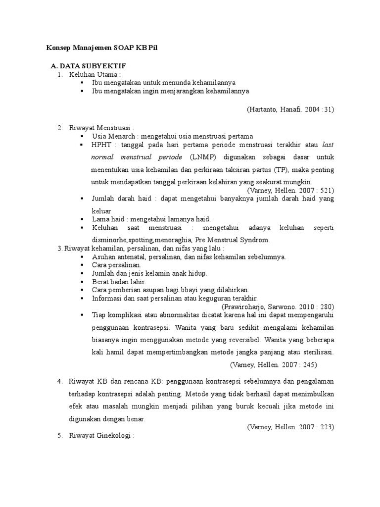 Konsep Manajemen SOAP KB Pil | PDF